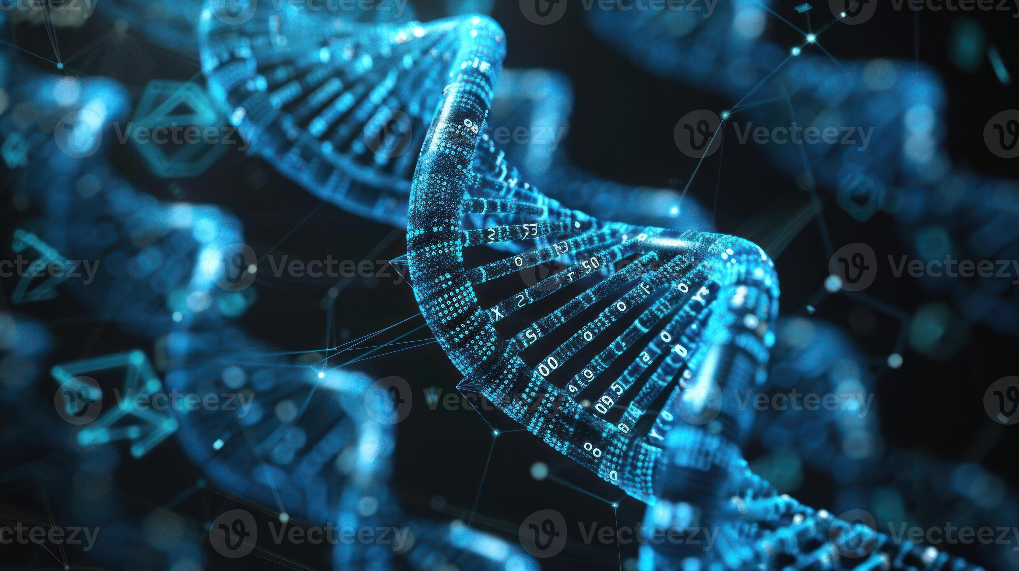 Abstract Representation Of Dna Strands Illuminated With Digital Data In