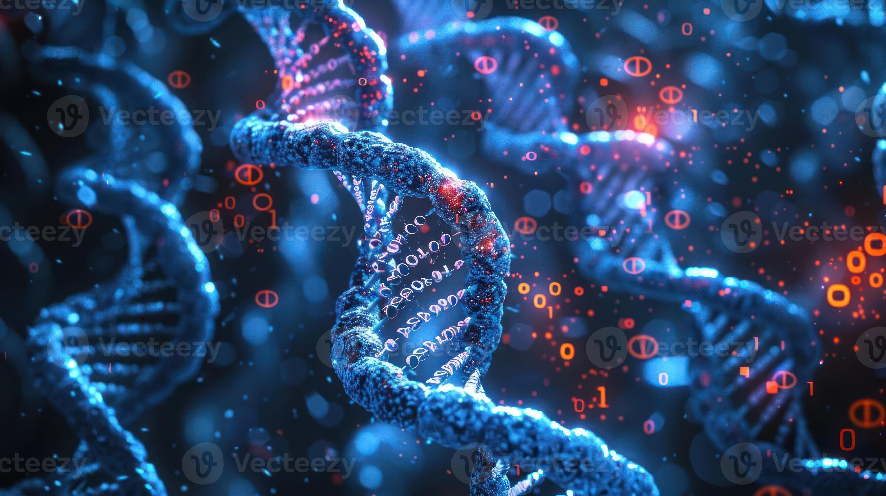 Abstract Representation Of Dna Strands With Glowing Particles And
