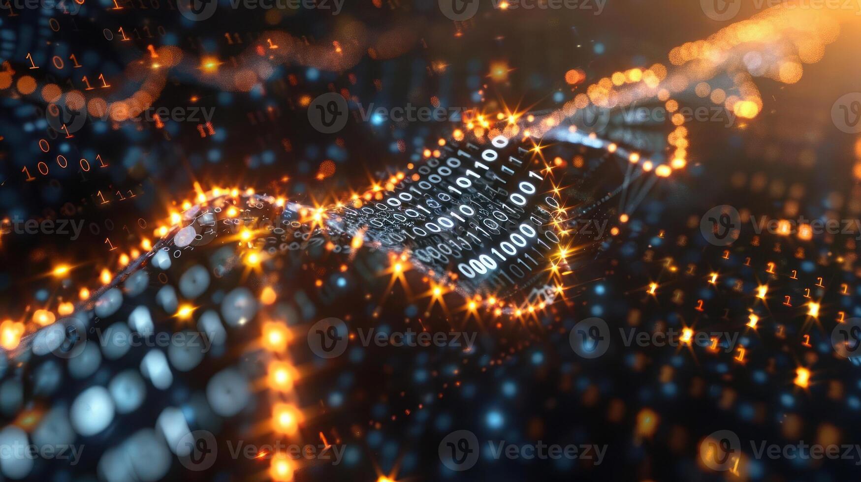 Abstract Representation Of Digital Data Flow With Glowing Binary Code
