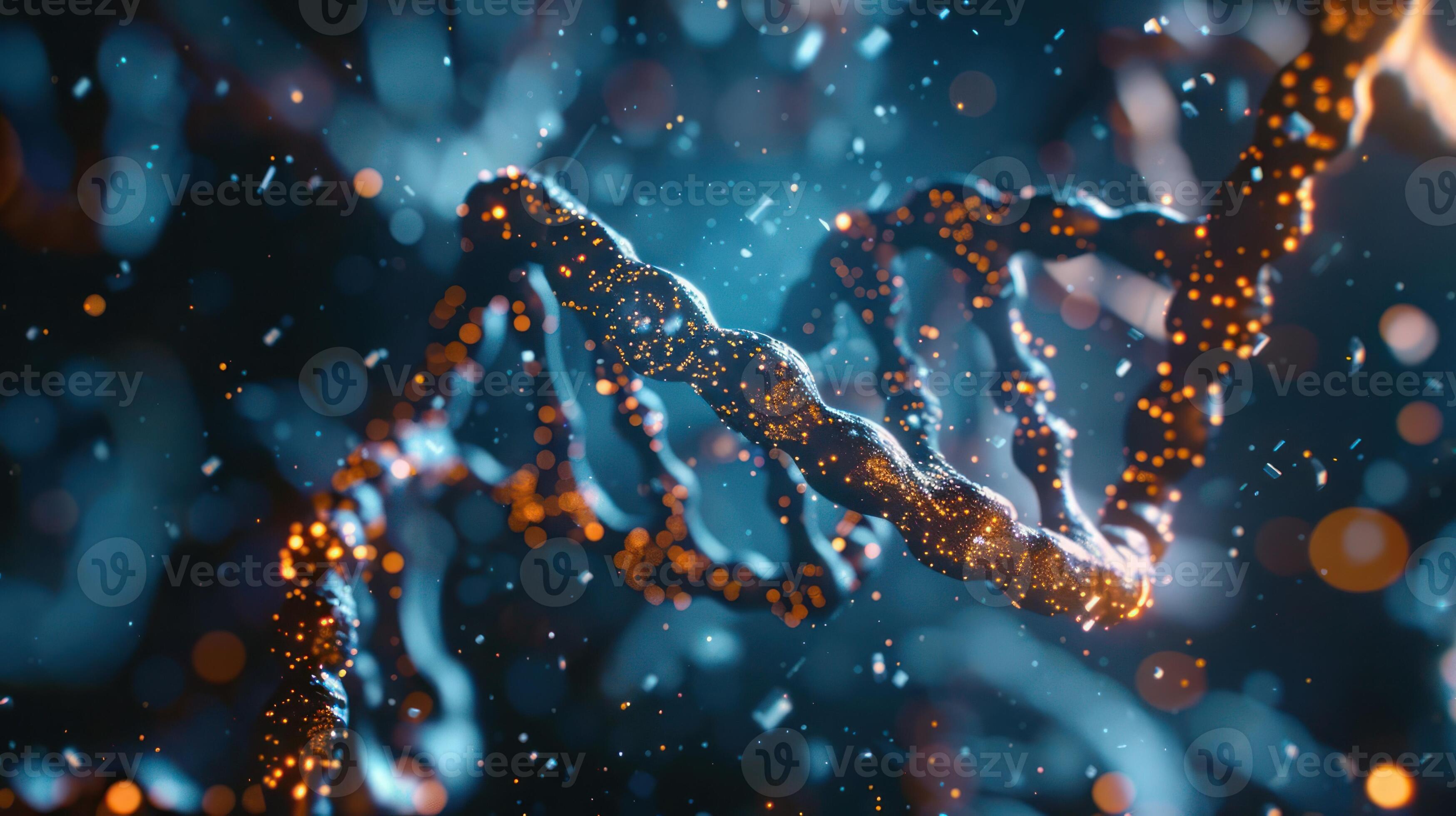 Intricate Close Up Of A Dna Double Helix Structure Illuminated With Vibrant Blue And Orange