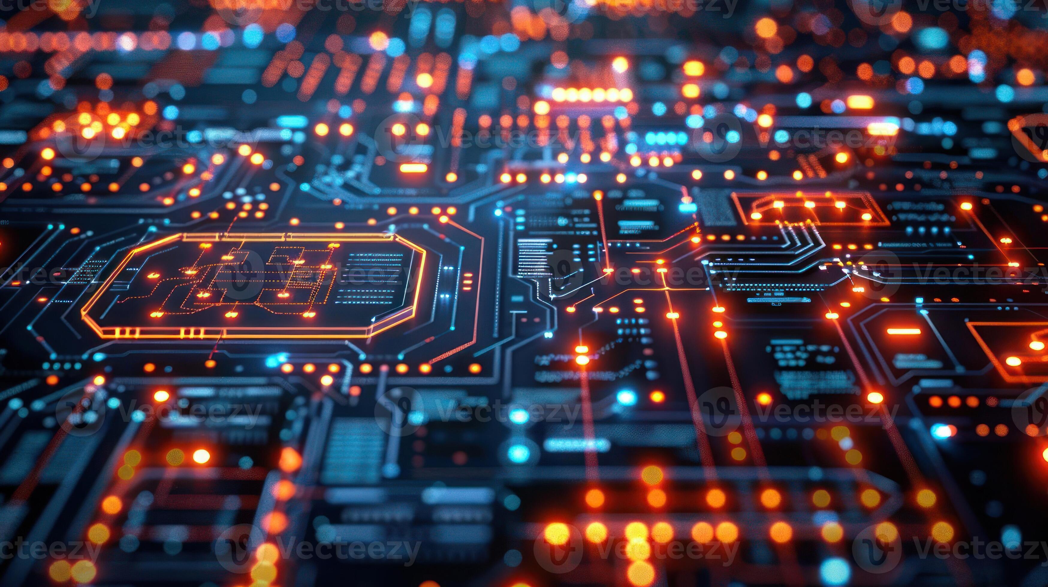 Abstract Representation Of A Vibrant Circuit Board With Glowing
