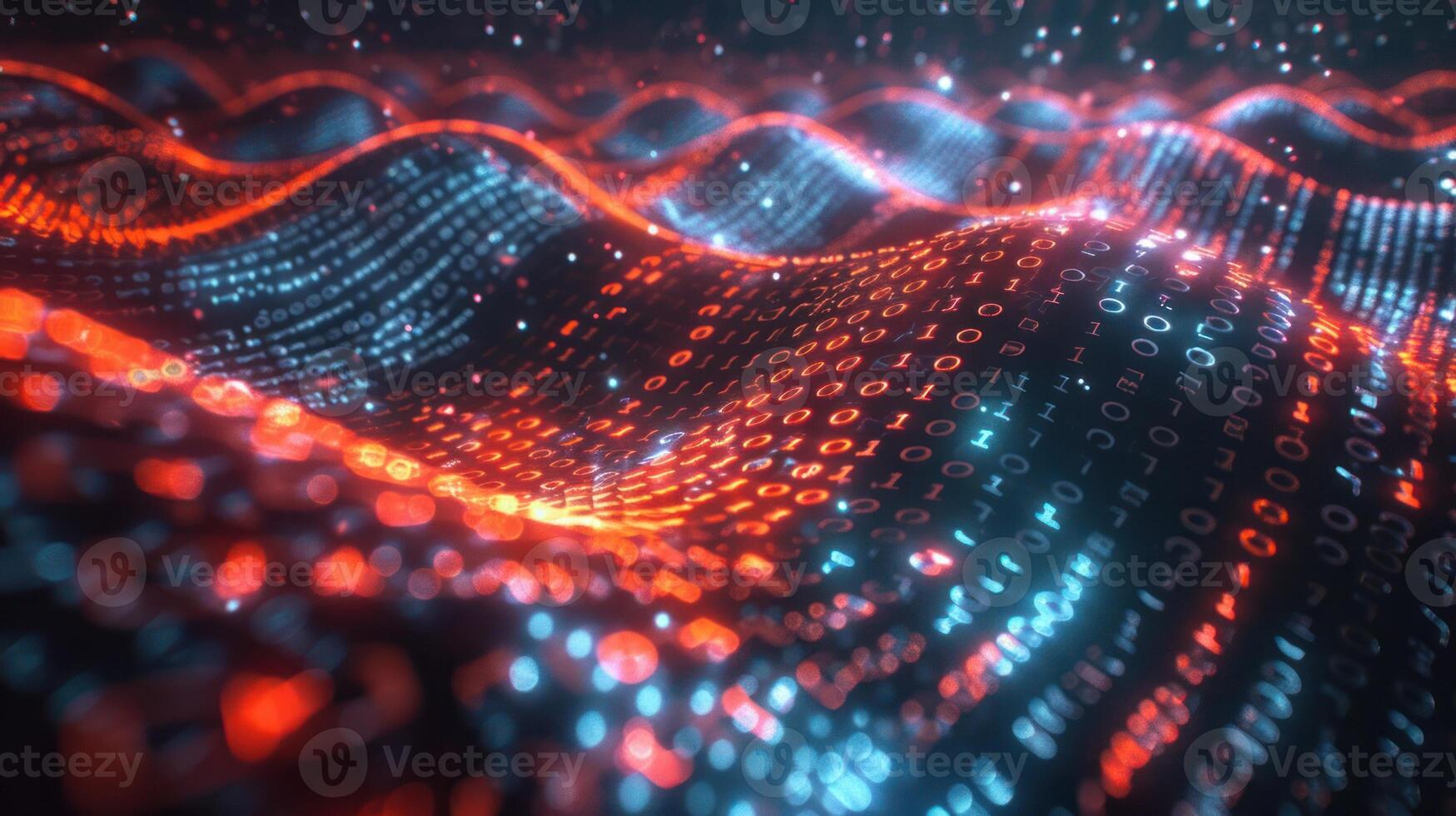 Abstract digital waves with binary code and glowing particles in a futuristic setting 55371481 ...