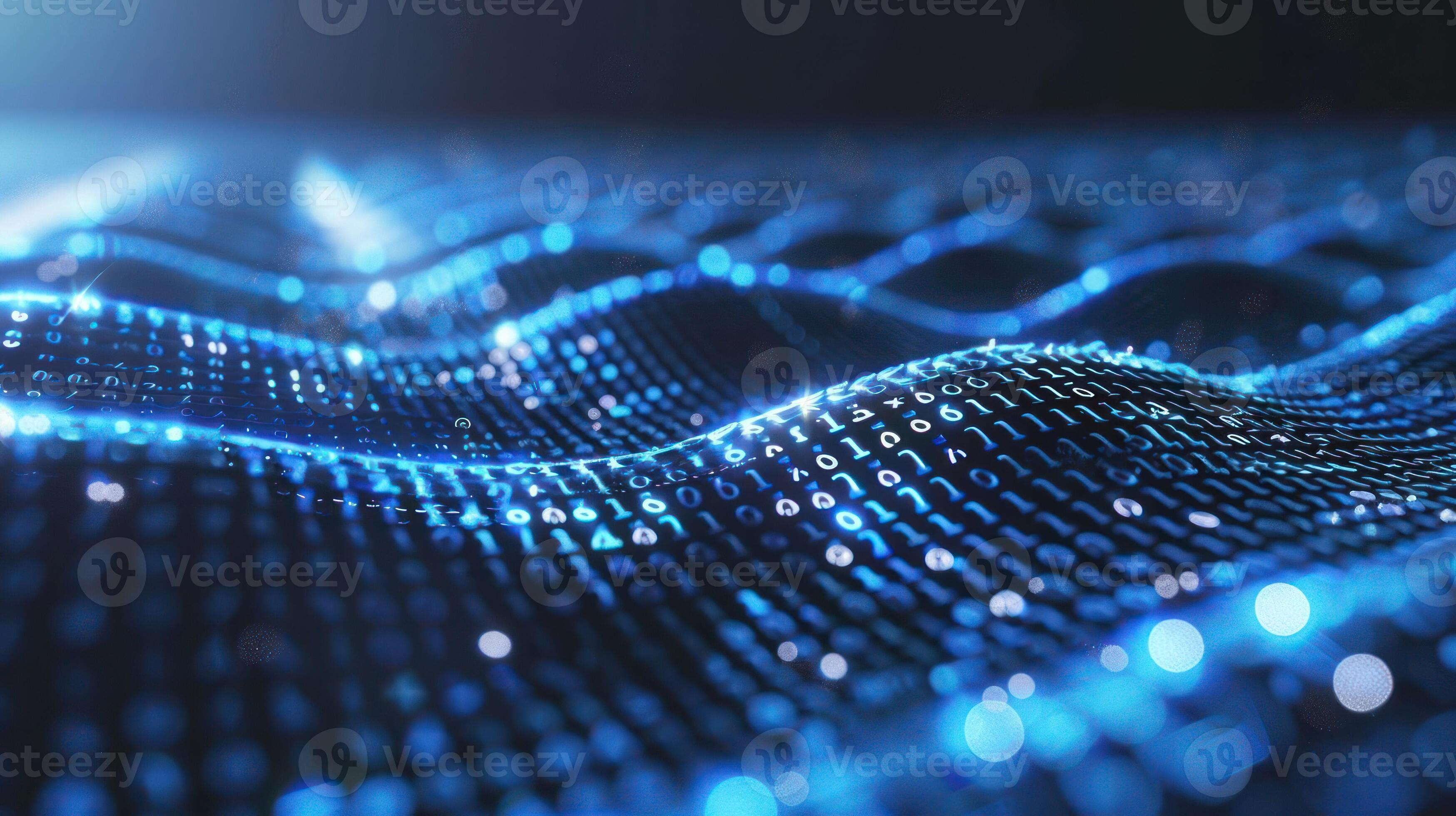 Abstract Representation Of Digital Data Flow Showcasing Binary Code Waves Under A Dark Backdrop