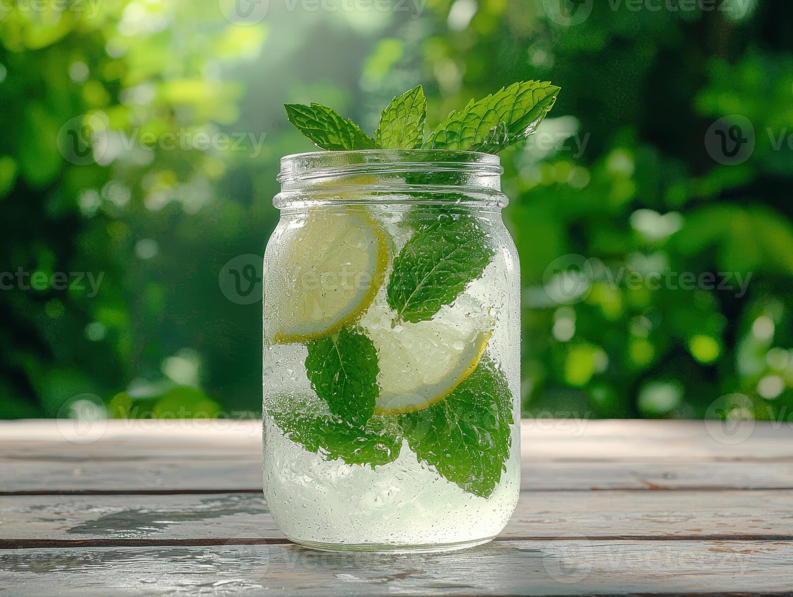 Refreshing summer lemonade with mint and ice in a mason jar 55375762 Stock Photo at Vecteezy