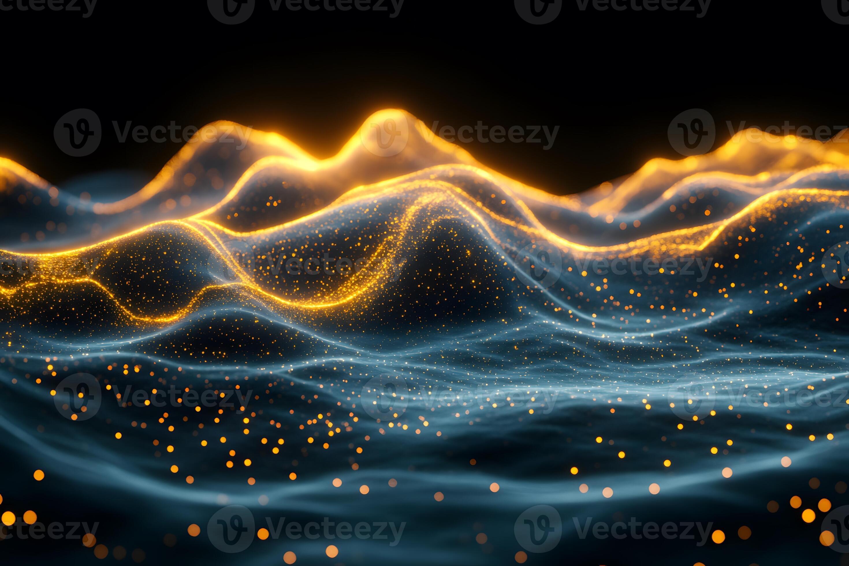 Futuristic Glowing Waveforms with Dynamic Golden Particles Abstract Background Design 55376819 ...