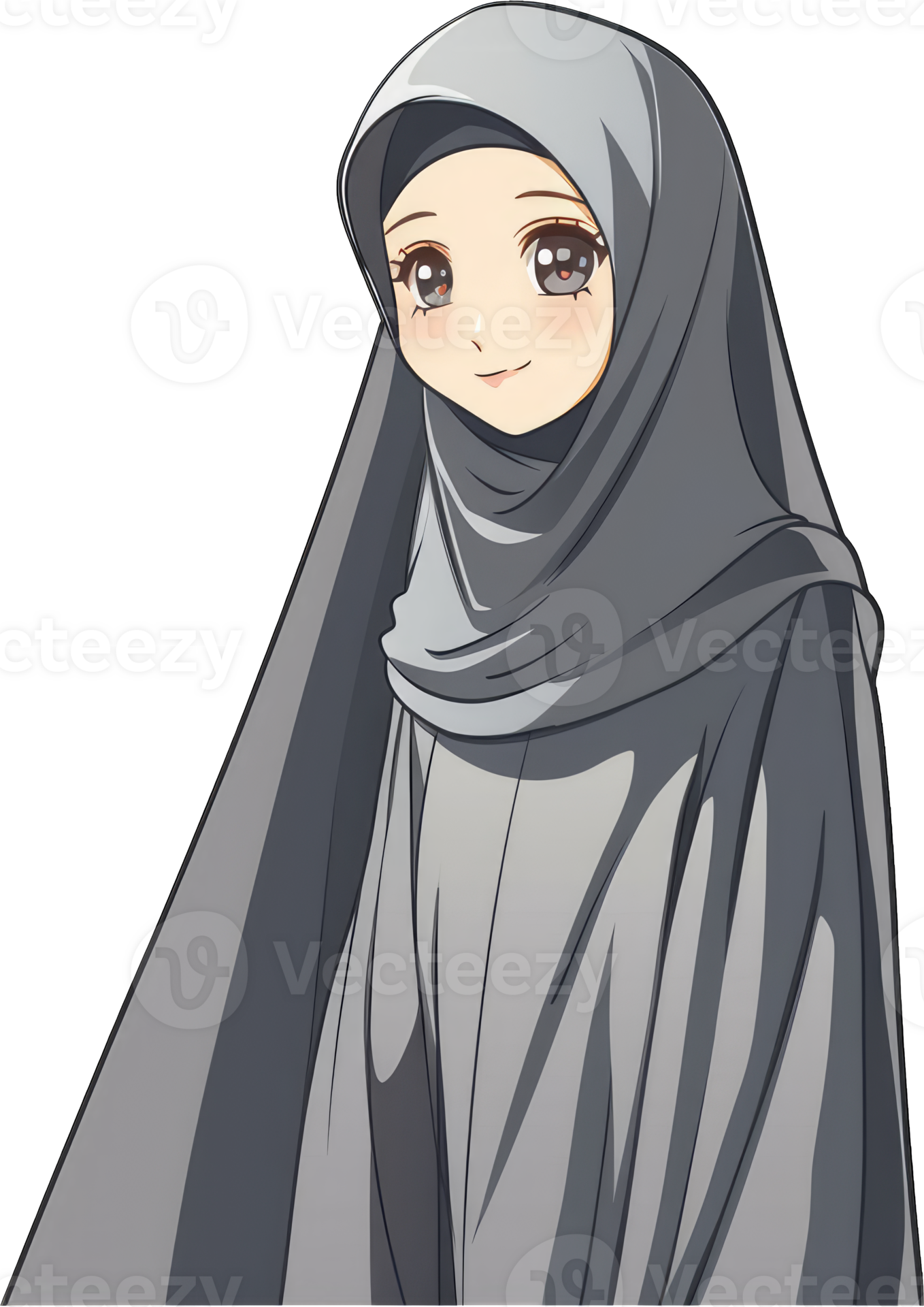 An Anime Girl Wearing A Grey Hijab 55379881 Png