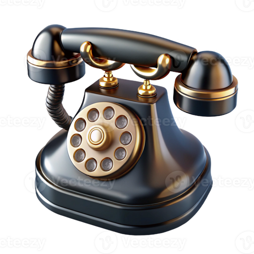Vintage Rotary Phone With Gold Accents 55385593 Png