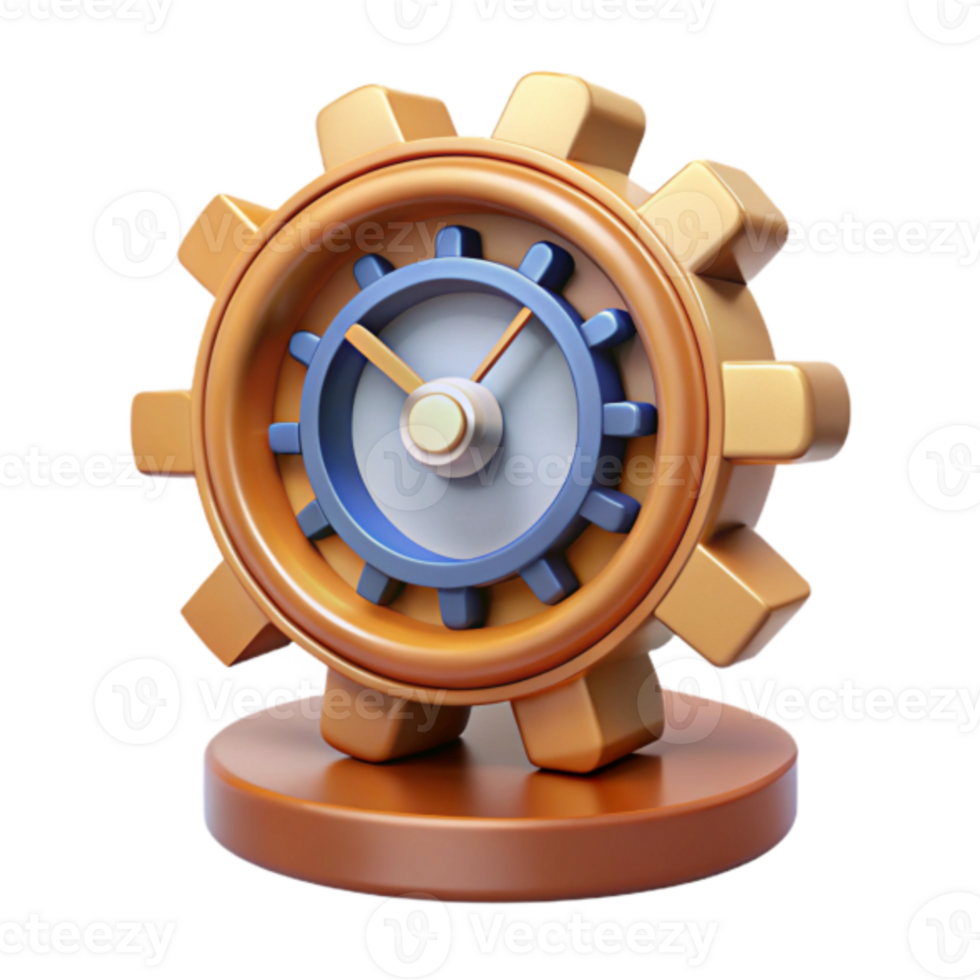 3d Render Of A Gear Clock Icon Time Management Efficiency Productivity