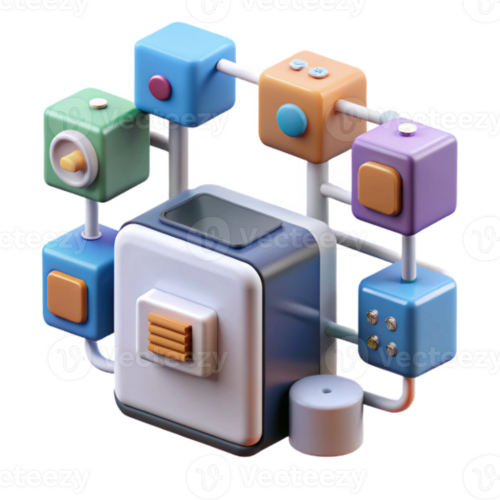 Colorful 3d Render Of Interconnected System Cubes Abstract Background