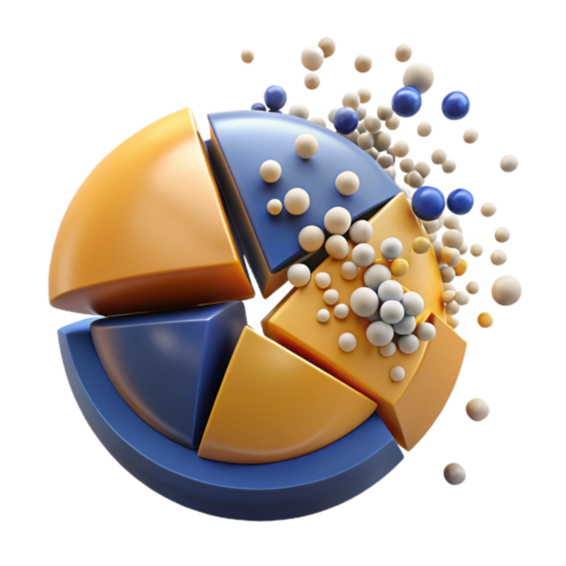 Abstract 3D Render of Exploding Pie Chart with Colorful Spheres ...