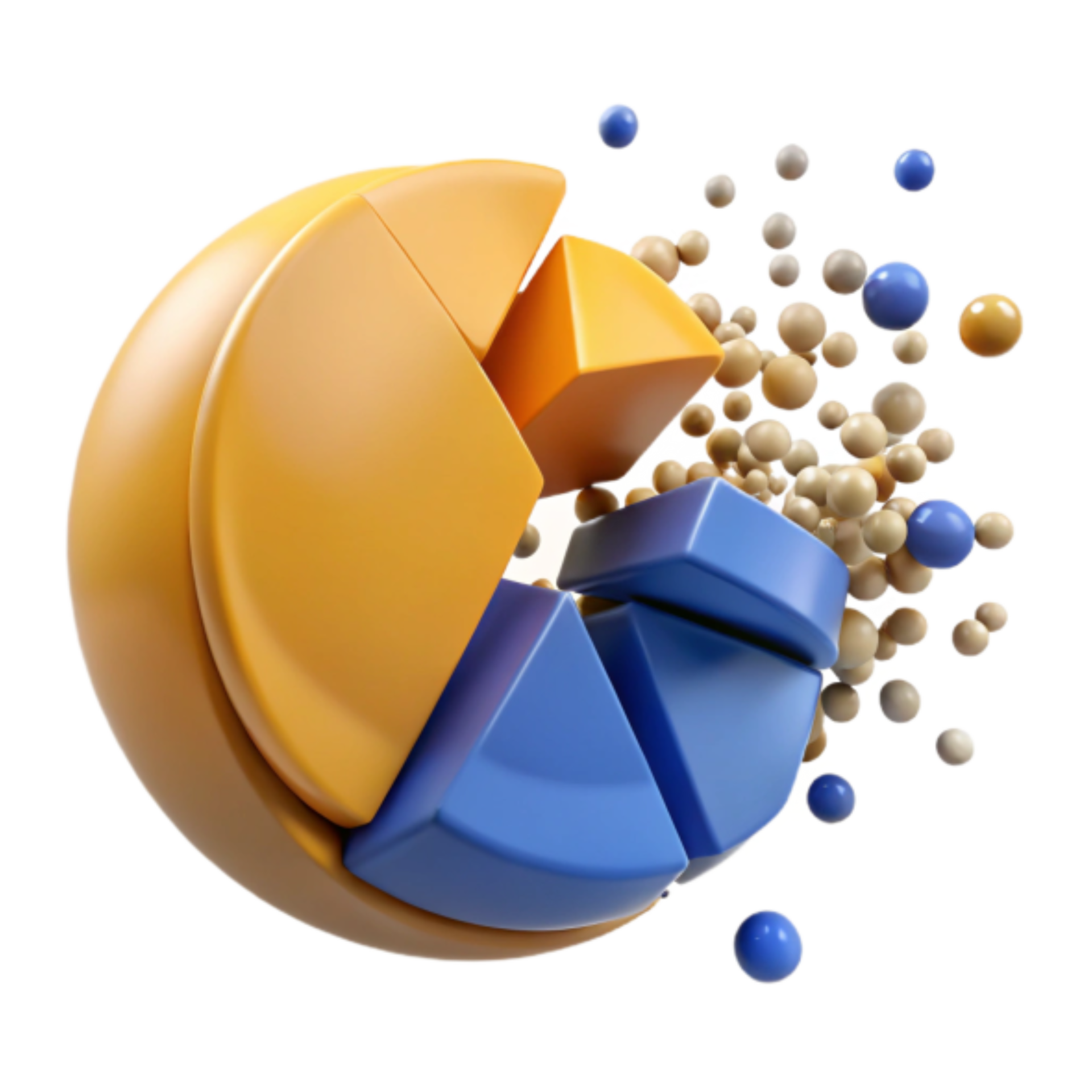 3D Abstract Pie Chart Exploding into Data Spheres Illustration 55387448 PNG