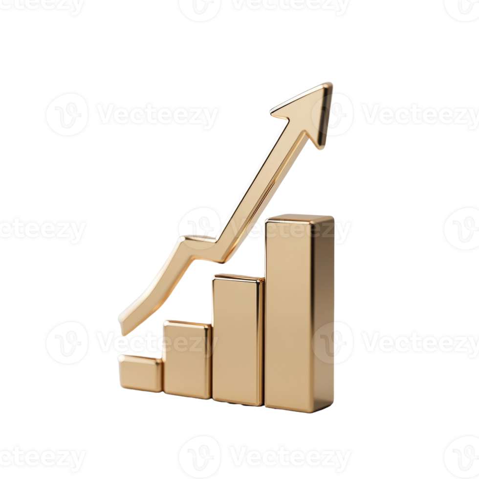 Golden Bar Graph Shows Upward Trend Growth. isolated 55389582 PNG Golden Bar Graph Shows Upward Trend Growth. isolated 55389582 PNG