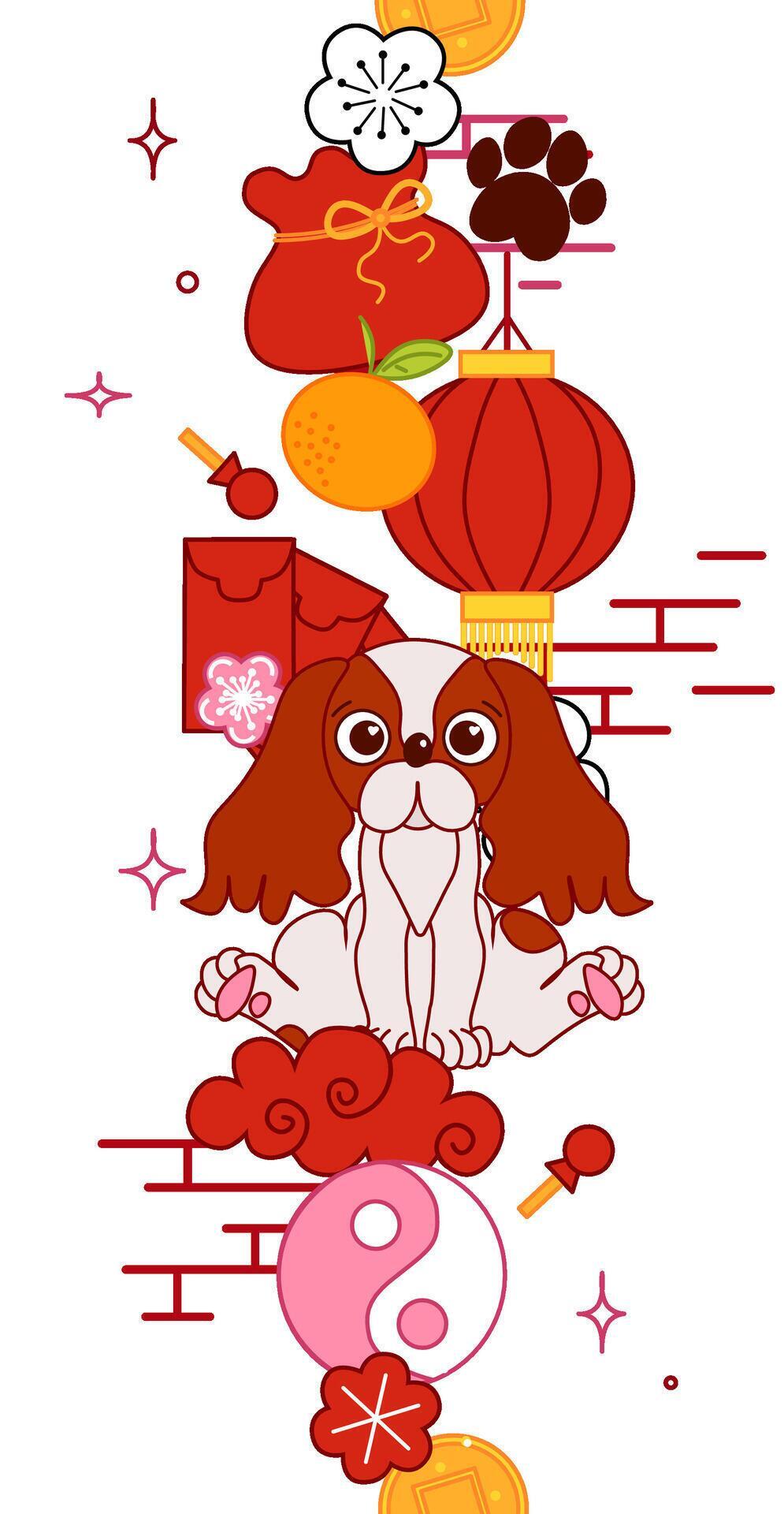 Chinese new year vertical seamless border. 2030 year of dog lunar lantern festival mascot. Asia ...