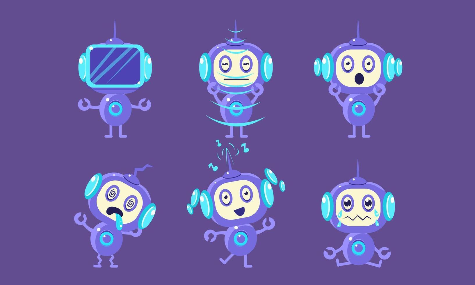 Cute Robot Character Set, Funny Robotics in Different Poses and Various Emotions Illustration ...