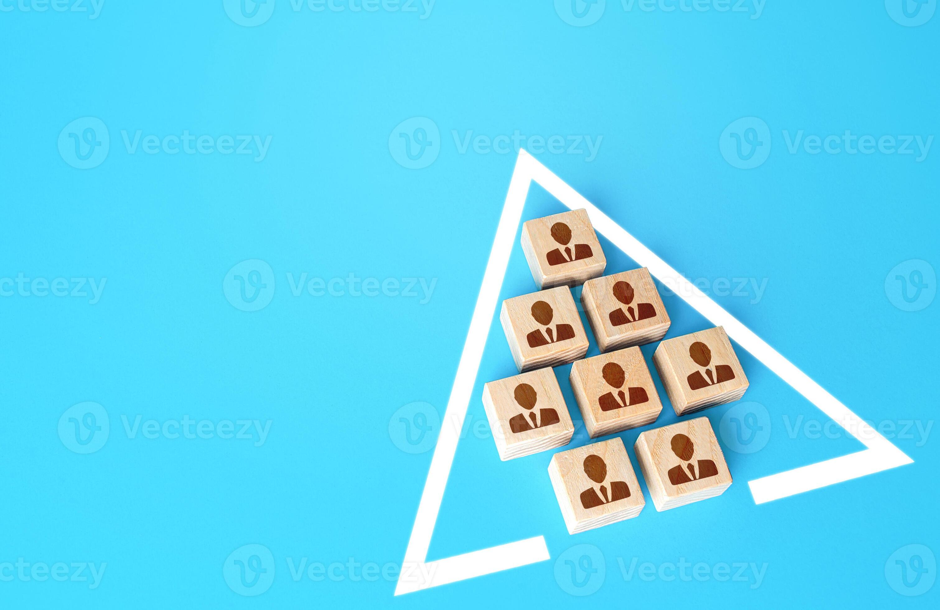 A team of people in a single formation in the shape of a triangle ...