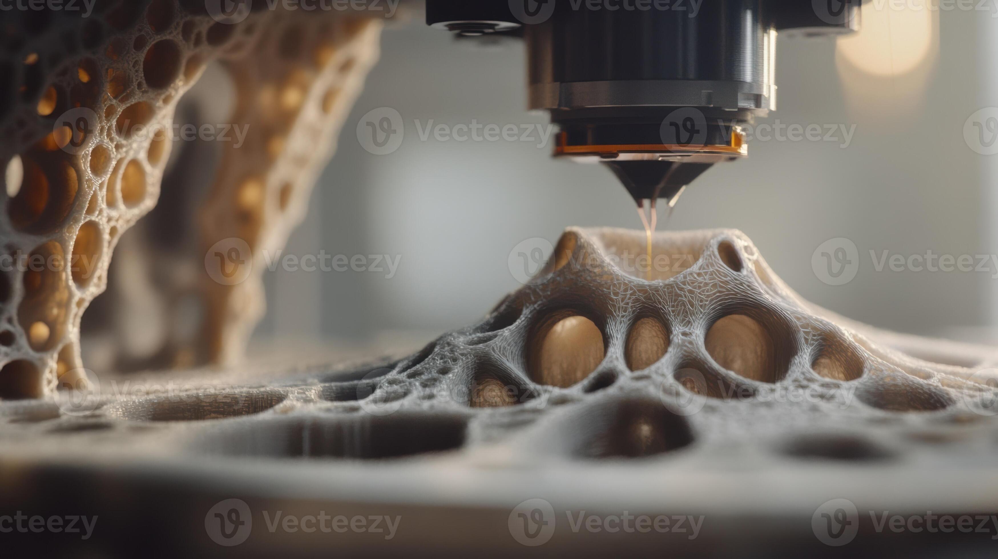 A closeup of a 3D printer in action with filament being precisely ...