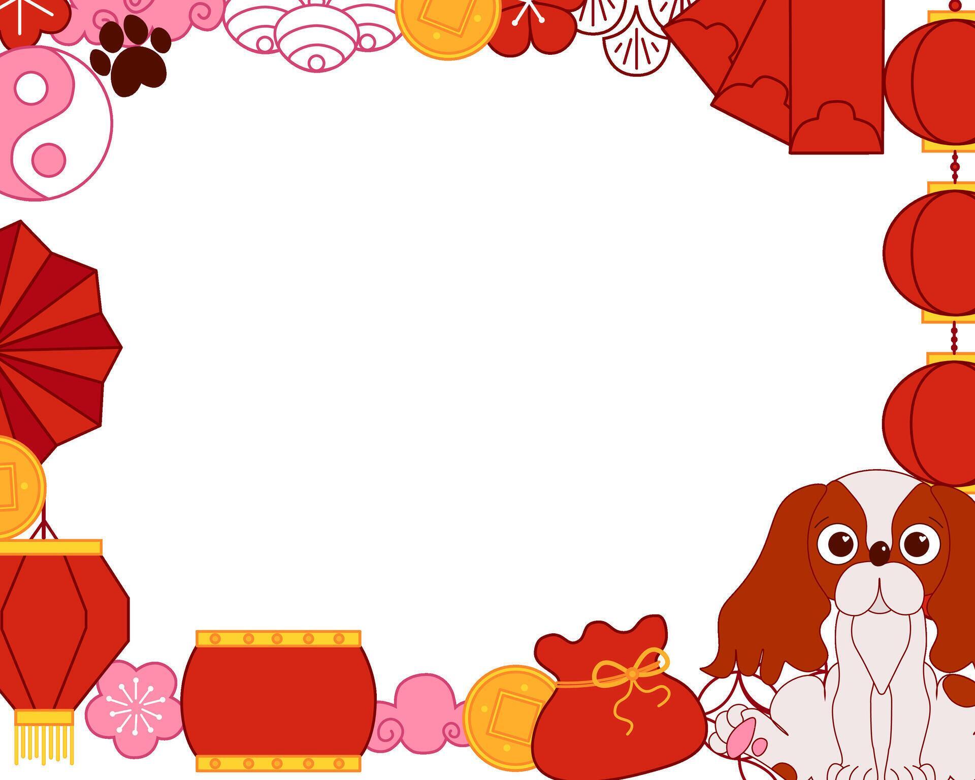 Chinese window rectangle frame with traditional elements, CNY 2030 Lantern lunar festival ...