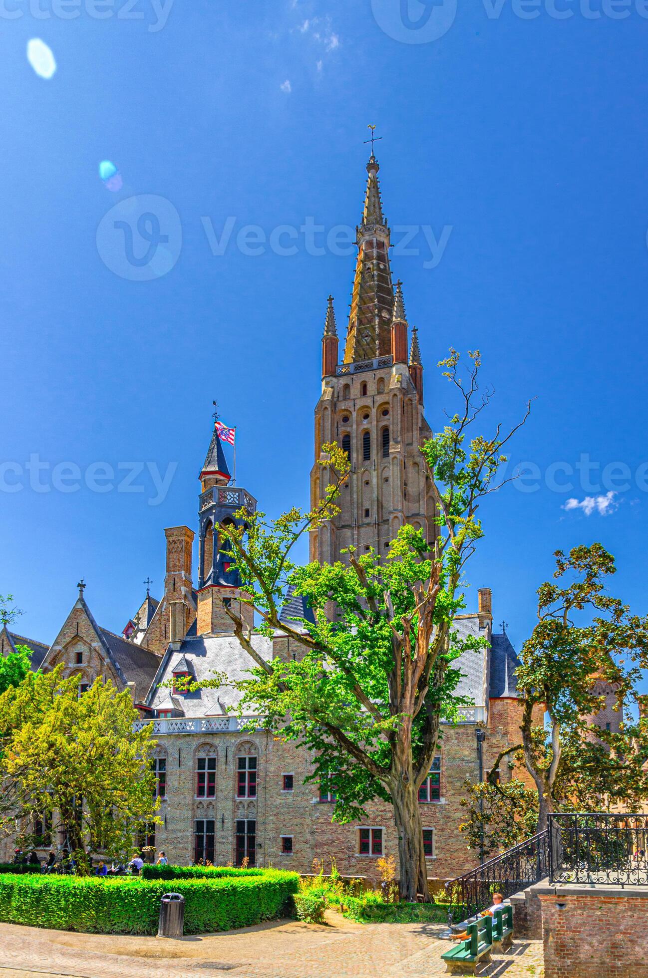 Roman Catholic Church of Our Lady Gothic style building with brickwork tower, Onze-Lieve ...