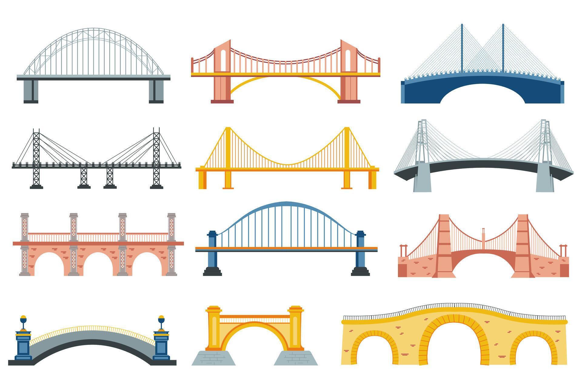 Bridges set in flat graphic design. Collection elements of metal and ...