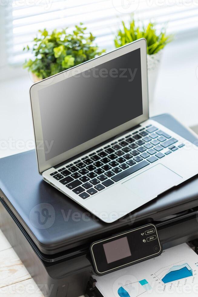 Printer and computer. Office table 55431397 Stock Photo at Vecteezy