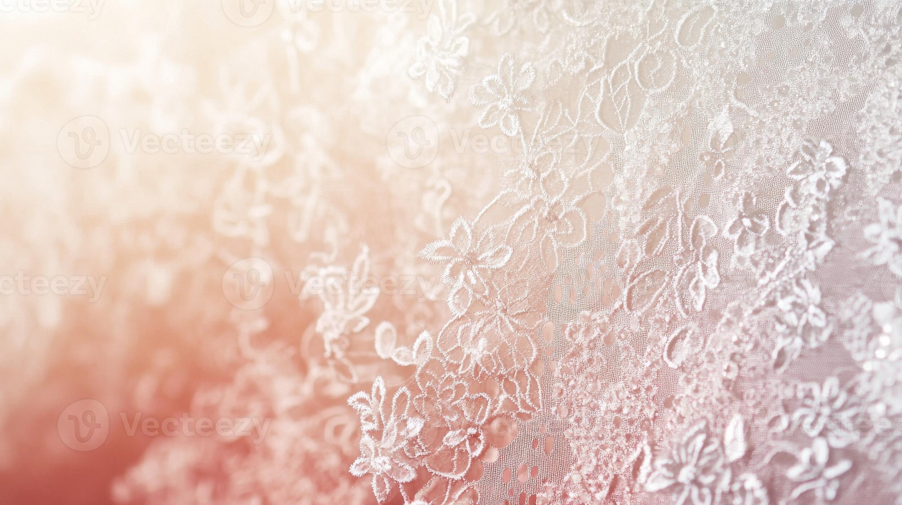 Delicate lace fabric adorned with intricate floral patterns illuminated ...