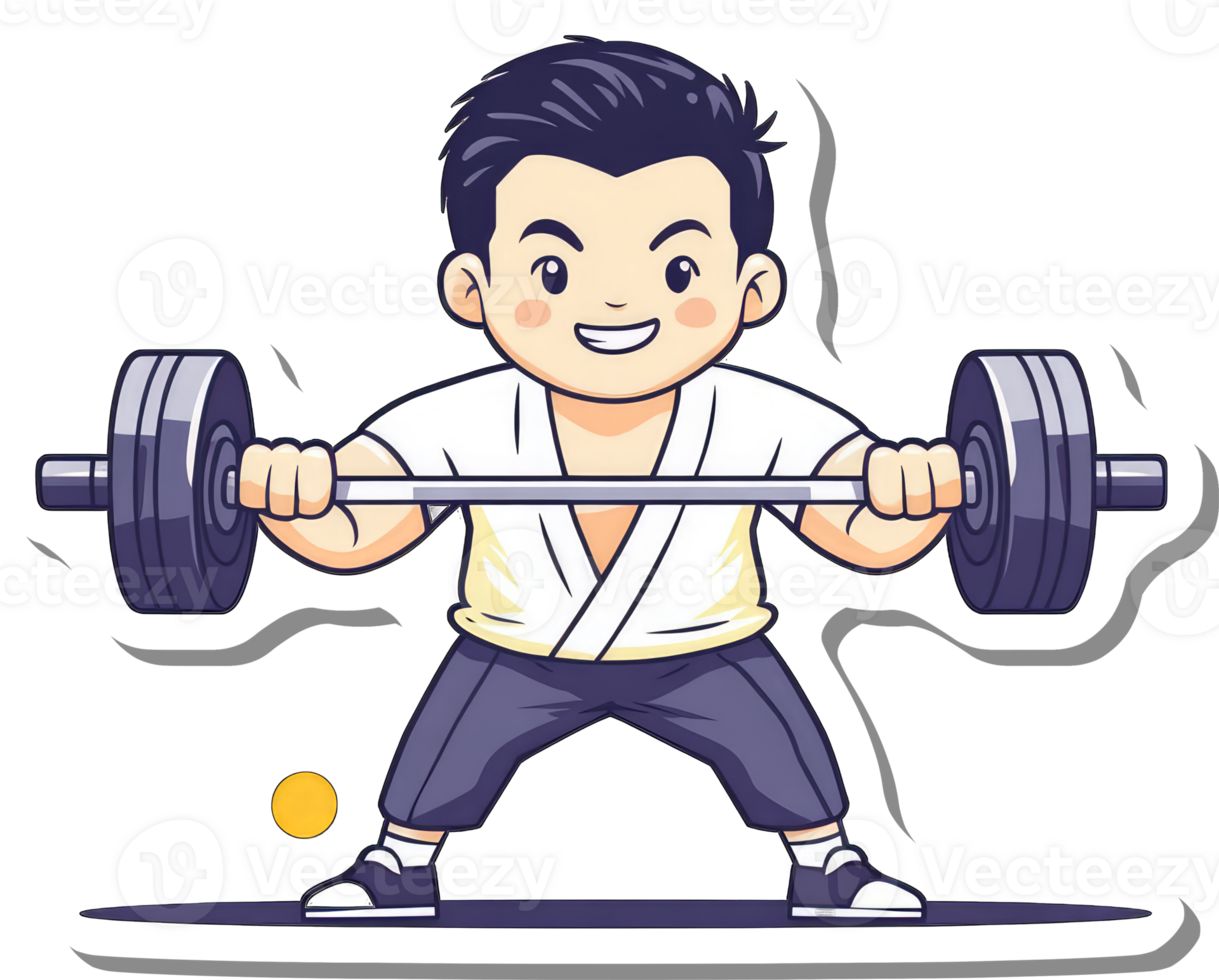 Cartoon Boy Weightlifting A Heavy Barbell 55448181 PNG
