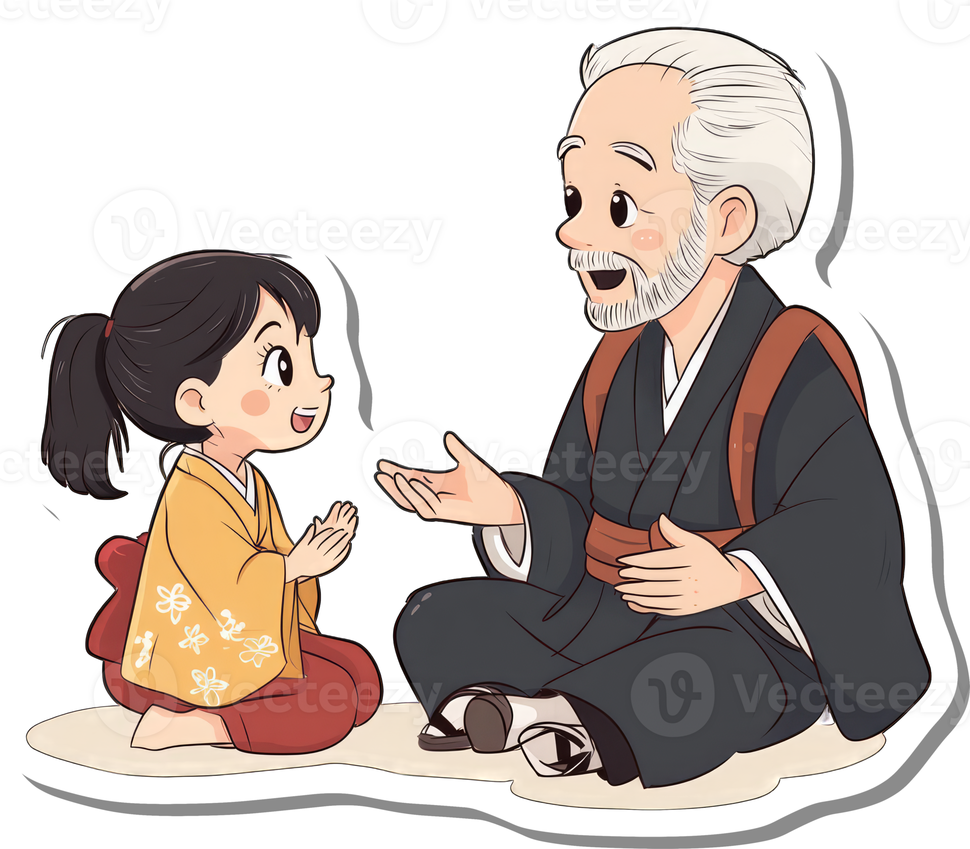 Elderly Man and Young Girl in Traditional Japanese Attire 55448352 PNG