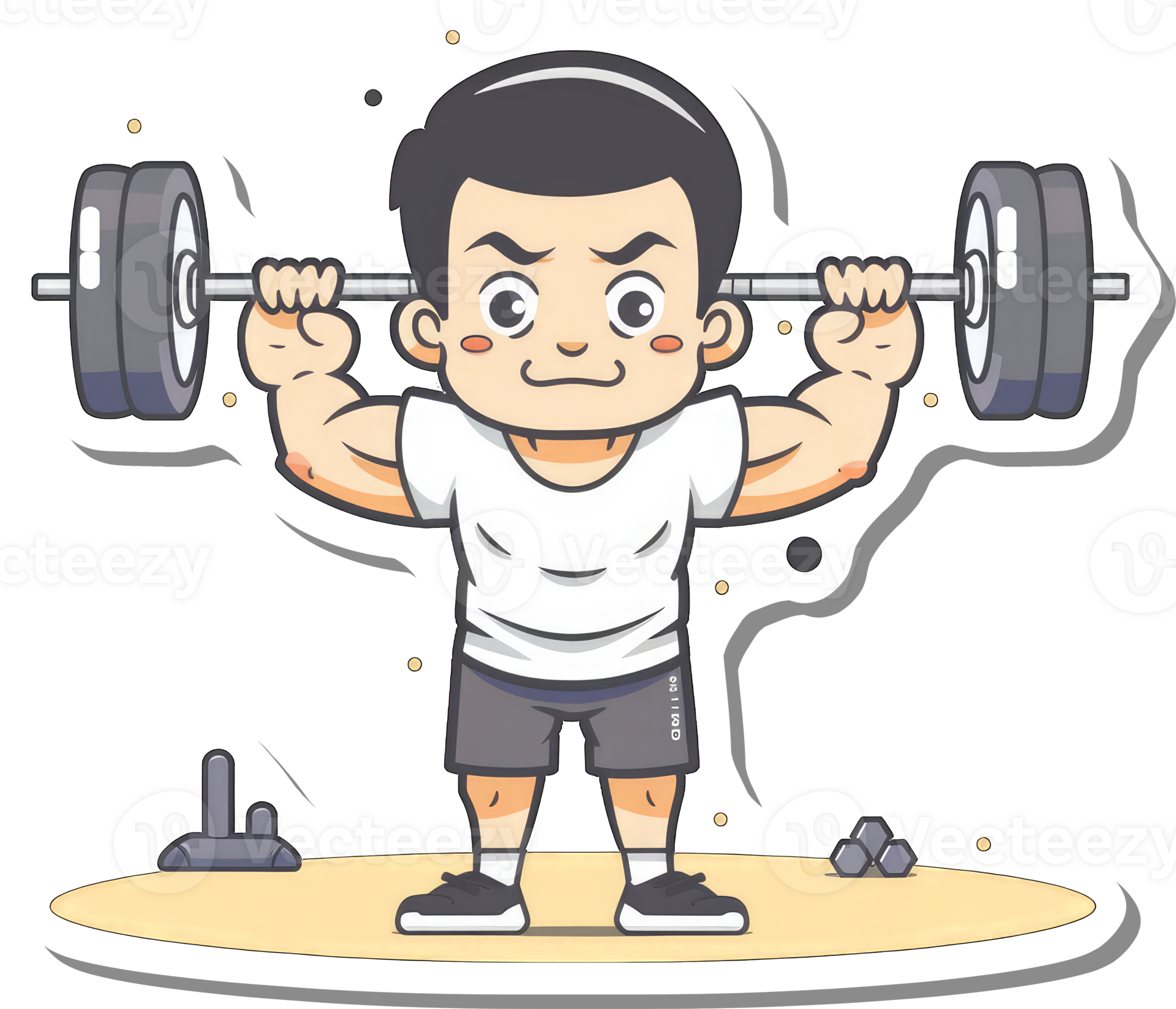 Cartoon Boy Weightlifting A Heavy Barbell In A Gym Setting 55448372 PNG