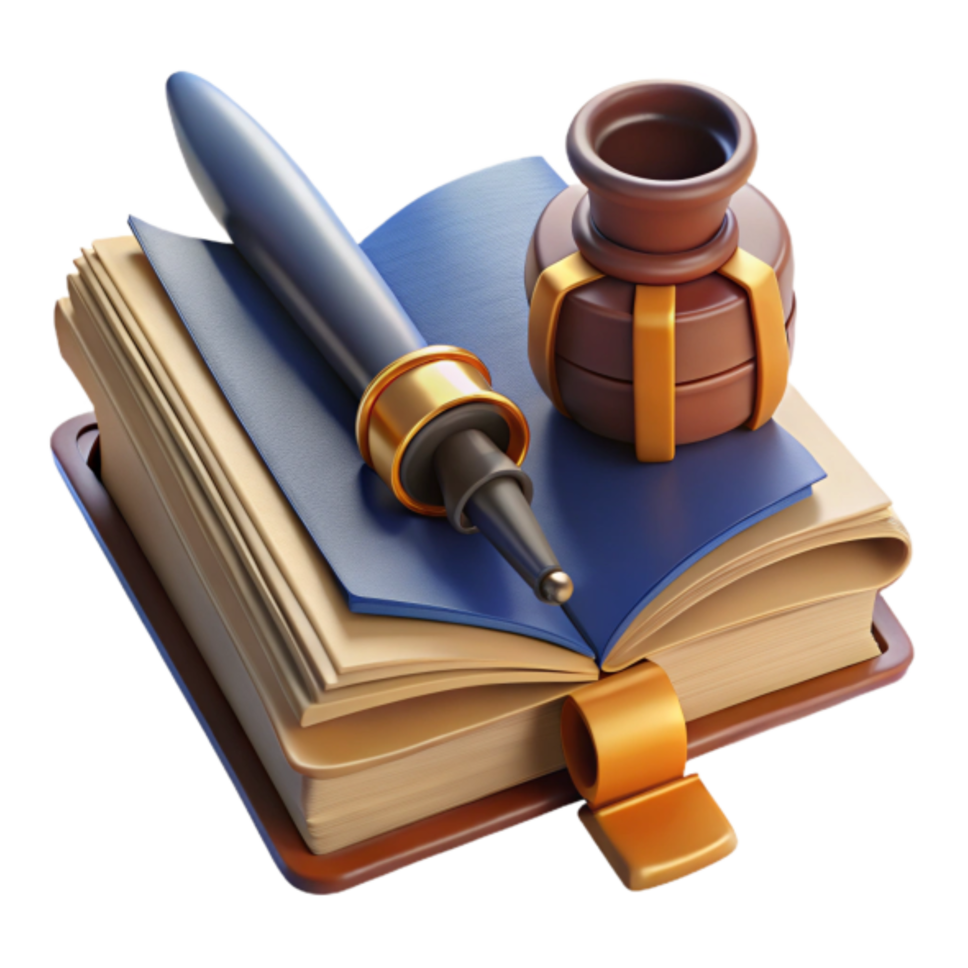 3D Render of Open Book Inkwell and Pen Writing, Literature ...