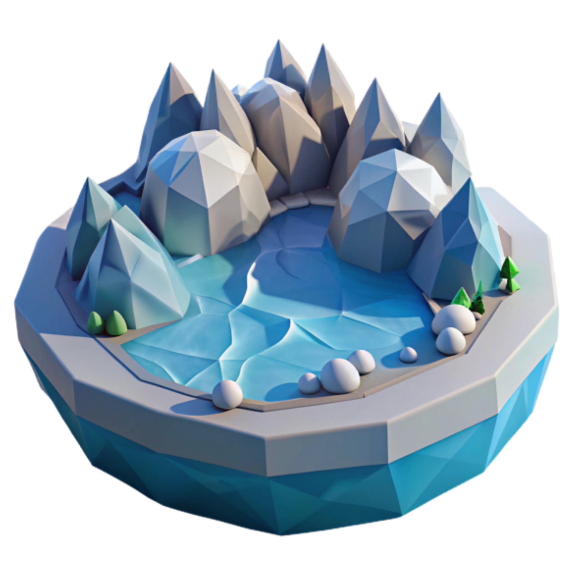 Low Poly 3D Mountain Lake Illustration, Crystal Clear Water, Icy Peaks, Game Asset, Fantasy ...