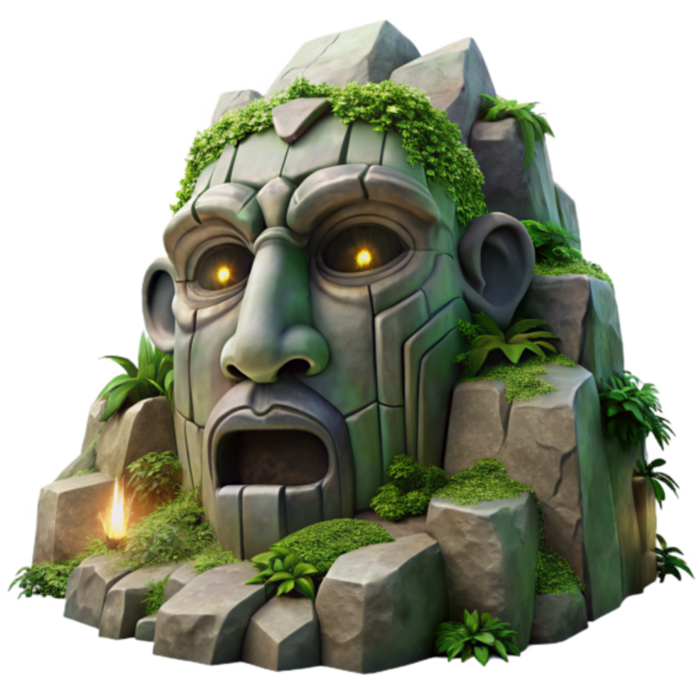 3D Render Stone Face Cave Jungle Mountain Illustration 55448954 PNG