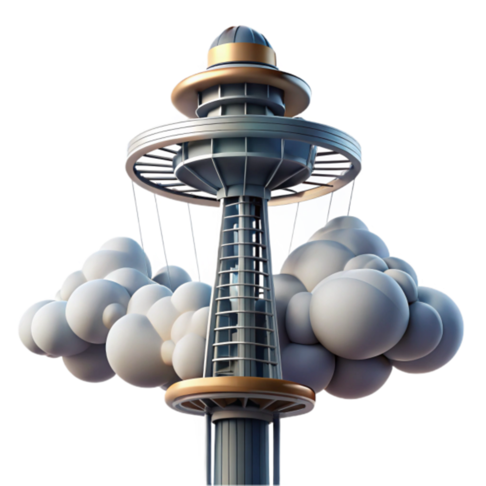 Futuristic Tower Piercing Clouds 3D Render 55449040 PNG