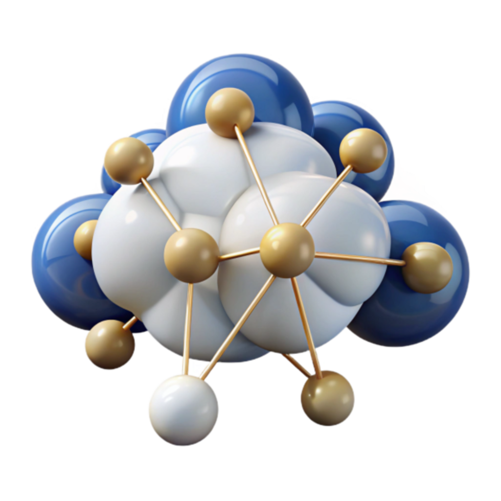 Abstract Of Interconnected Spheres Cloud Like Forms Gold And Blue
