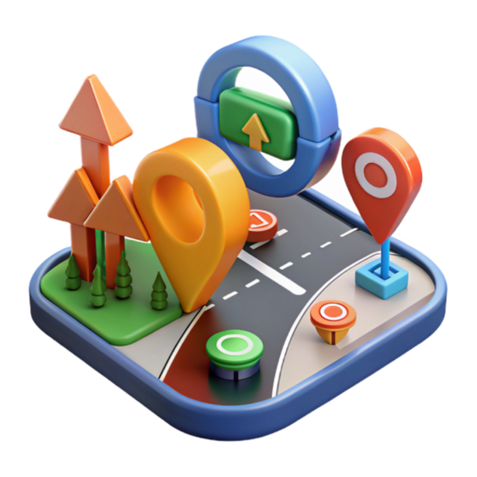 3d Illustration Of Navigation App Interface With Location Pins And