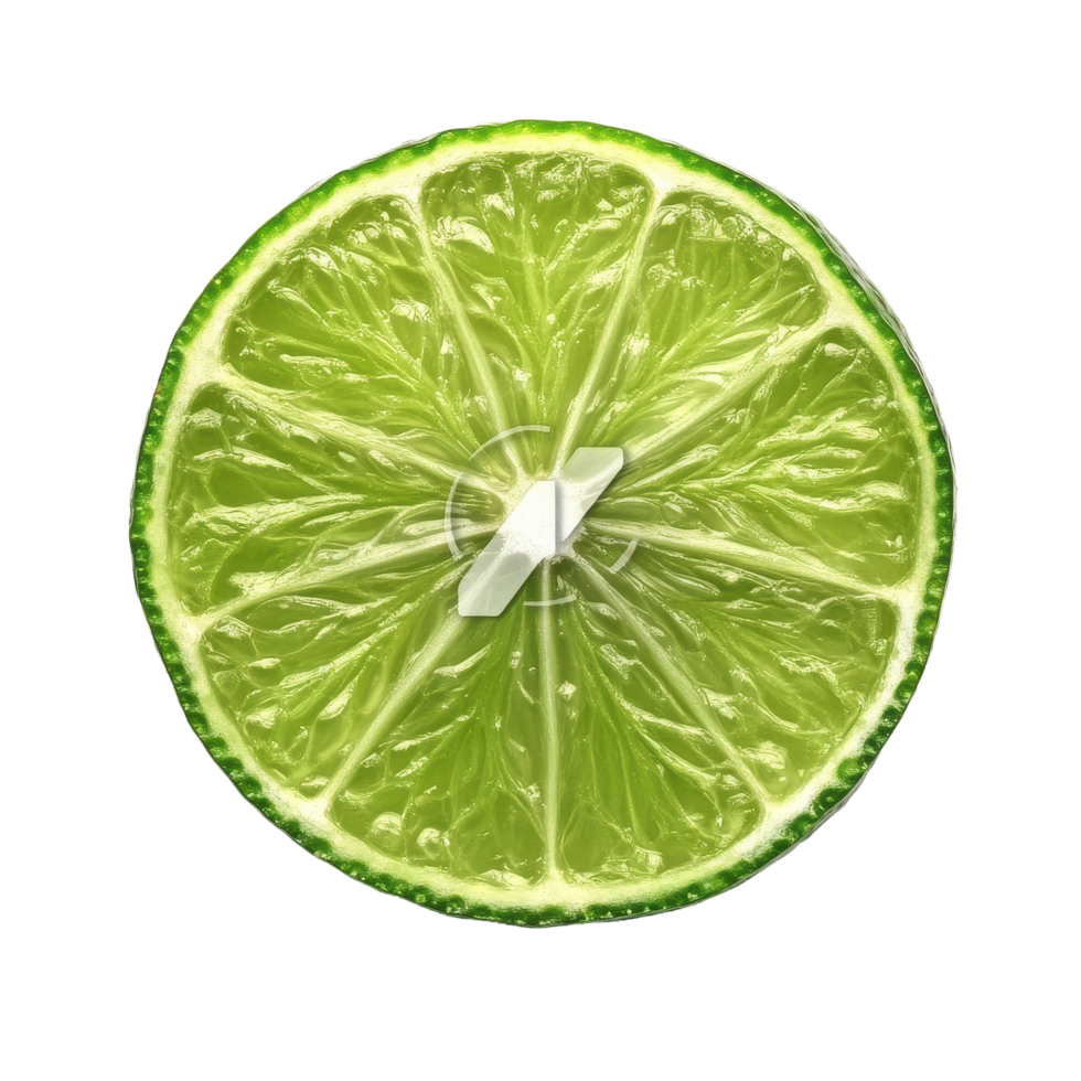 Fresh lime slice displayed against a Transparent background showcasing vibrant green color and ...