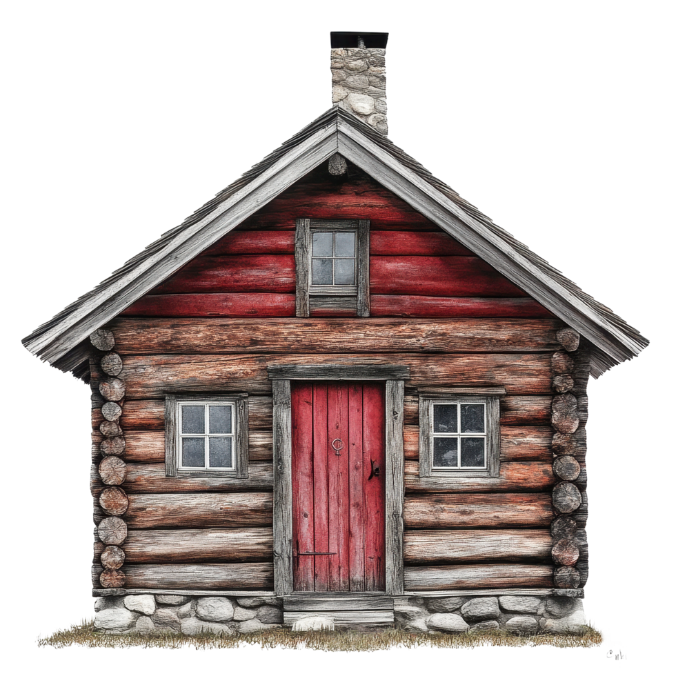 Charming rustic wooden log cabin design with red accents and a ...