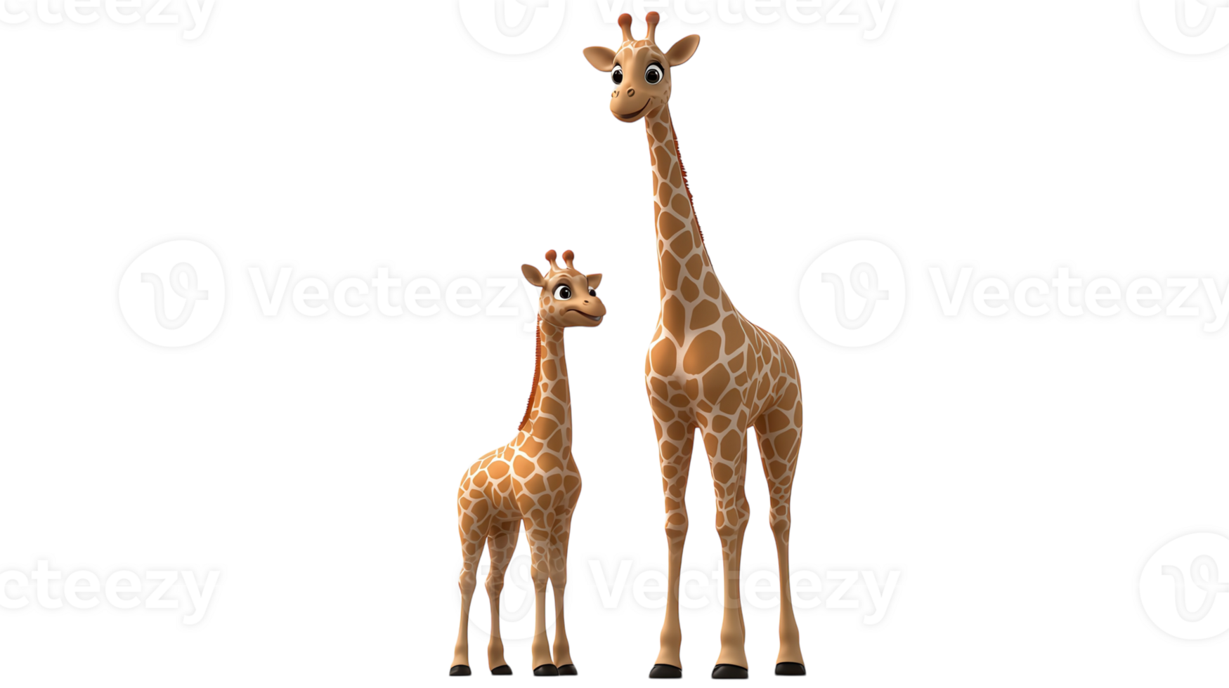 Two cartoon giraffes standing side by side in a playful pose against a ...