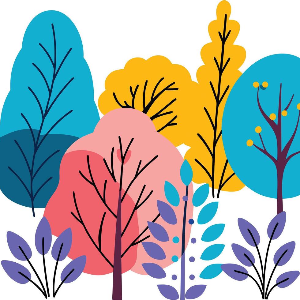 Colorful Abstract Trees Nature Illustration Botanical Design 55471097 ...