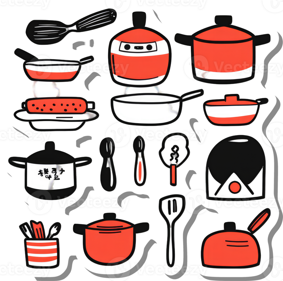 Colorful Kitchen Utensils and Cooking Pots Collection 55493008 PNG