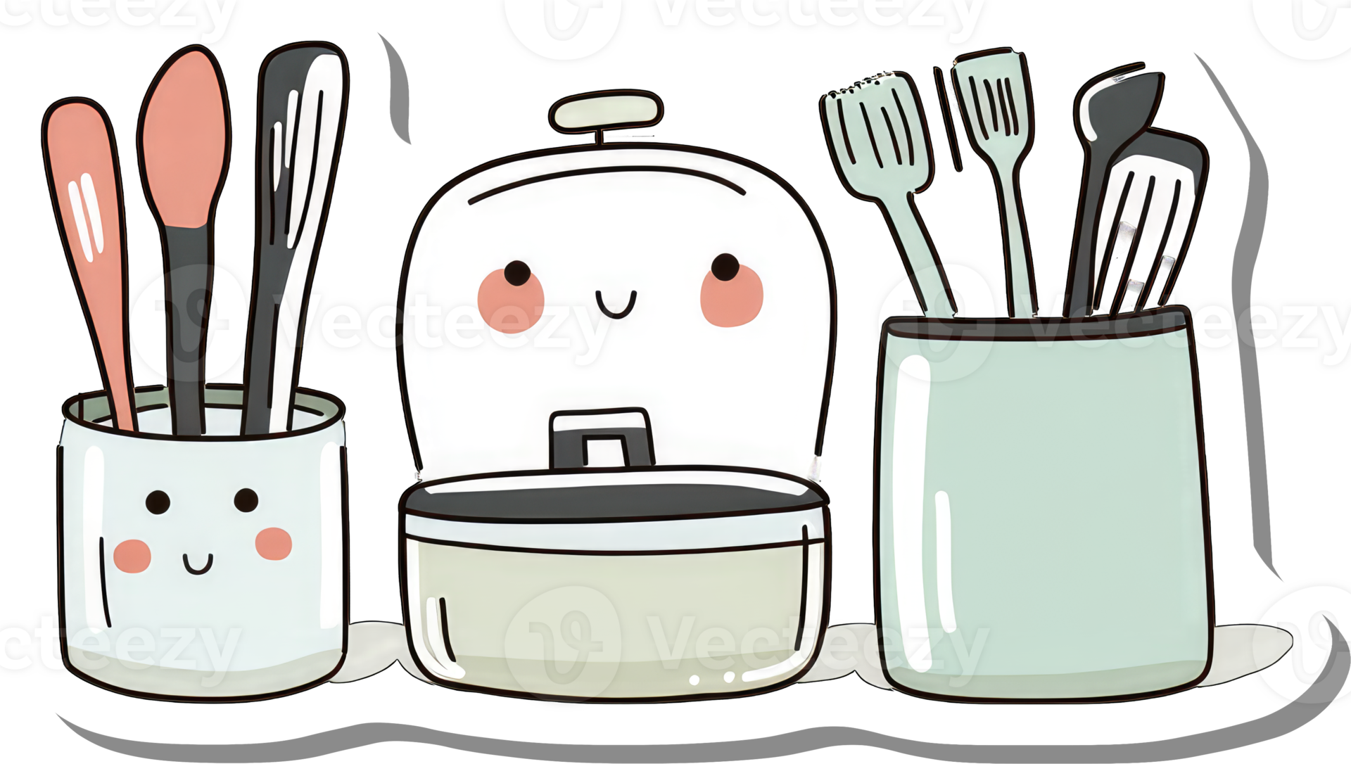 Cute Cartoon Kitchen Utensils In Holders 55493080 PNG