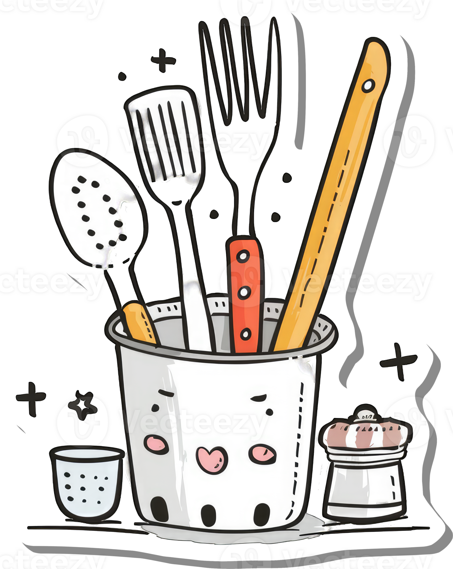 Cartoon Kitchen Utensils in a Cute Container 55493438 PNG