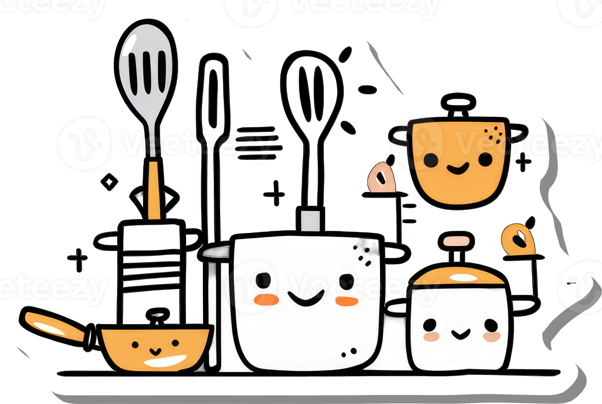 Cute Cartoon Kitchen Utensils and Pots 55493442 PNG