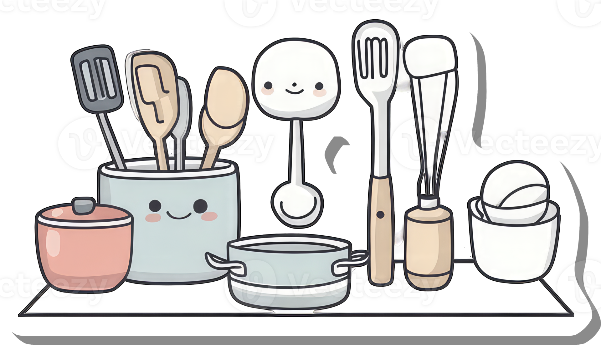 Cute Cartoon Kitchen Utensils and Cookware Set 55493446 PNG