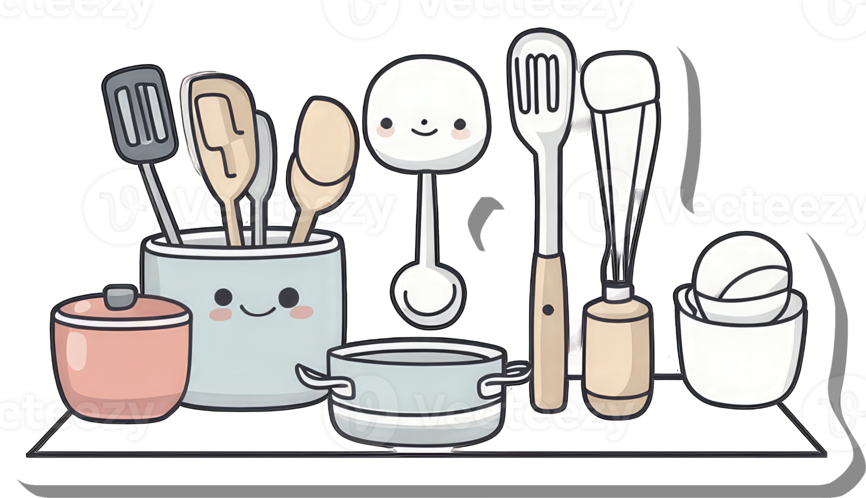 Cute Cartoon Kitchen Utensils and Cookware Set 55493446 PNG