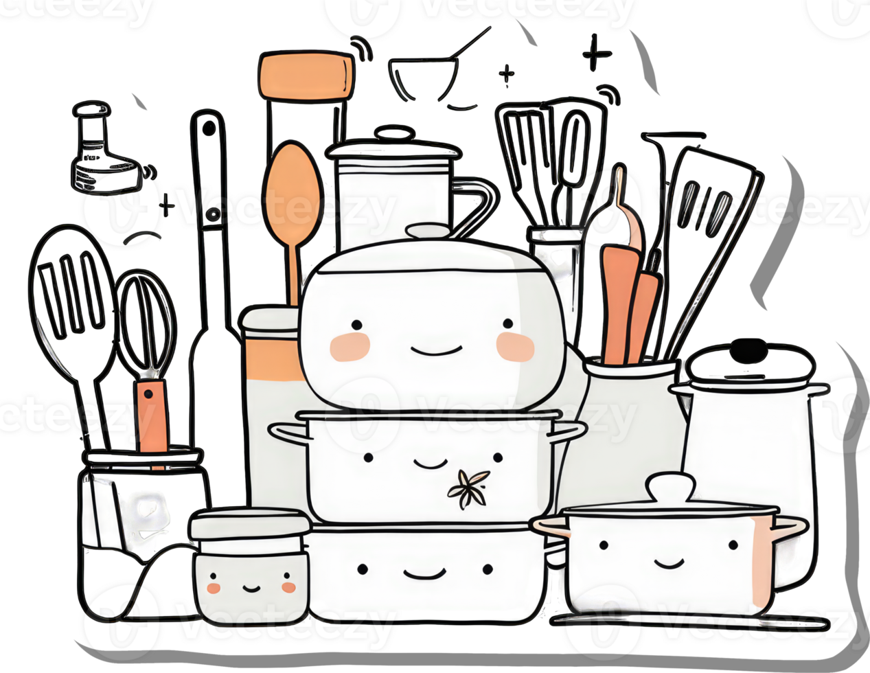 Cute Cartoon Kitchen Utensils and Pots Arrangement 55493453 PNG