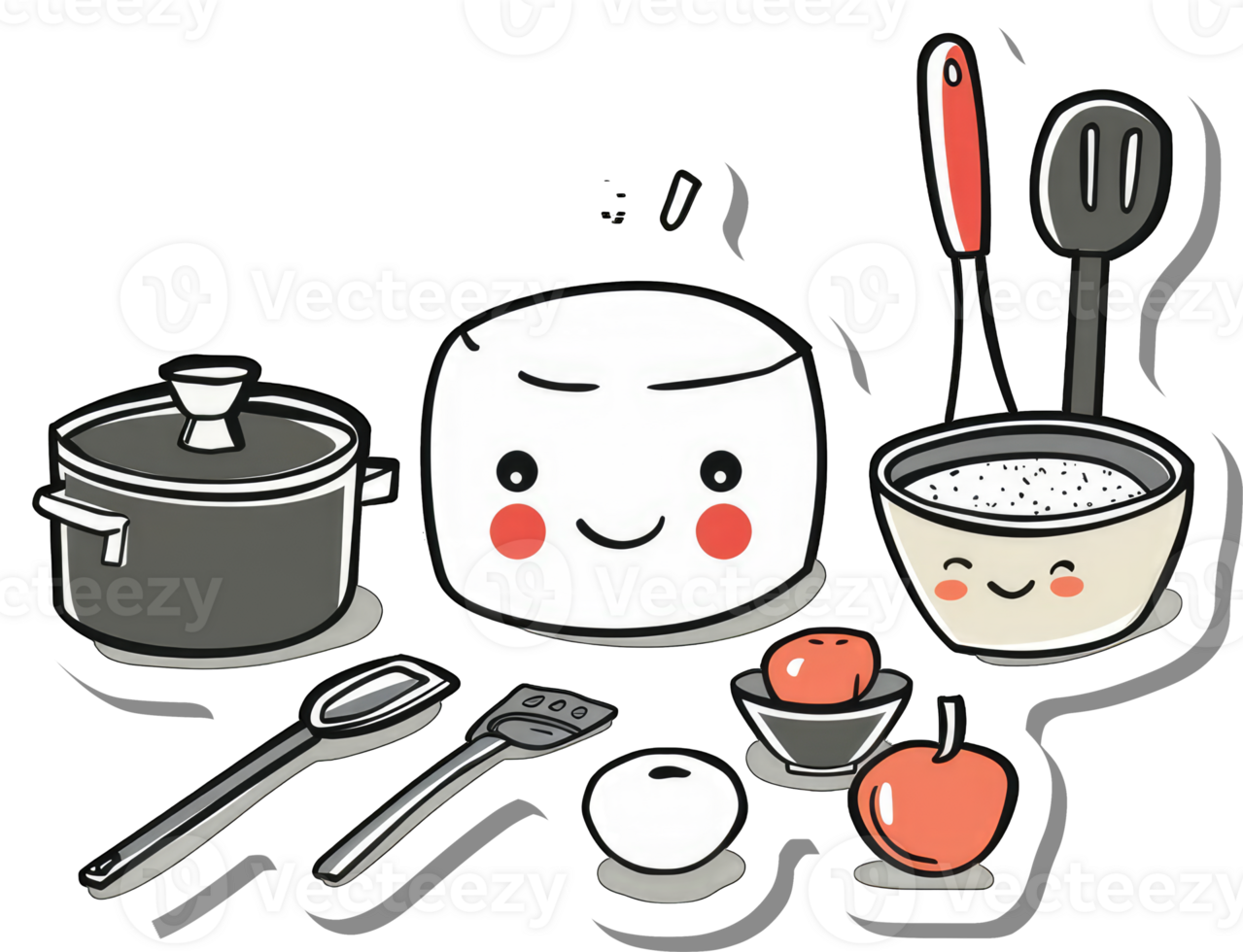 Cute Cartoon Kitchen Utensils and Food Preparation 55493649 PNG