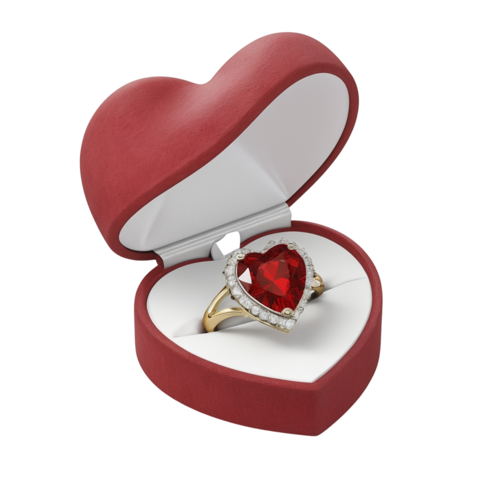 A heart shaped ruby ring in a red box 55496603 PNG A heart shaped ruby ring in a red box 55496603 PNG