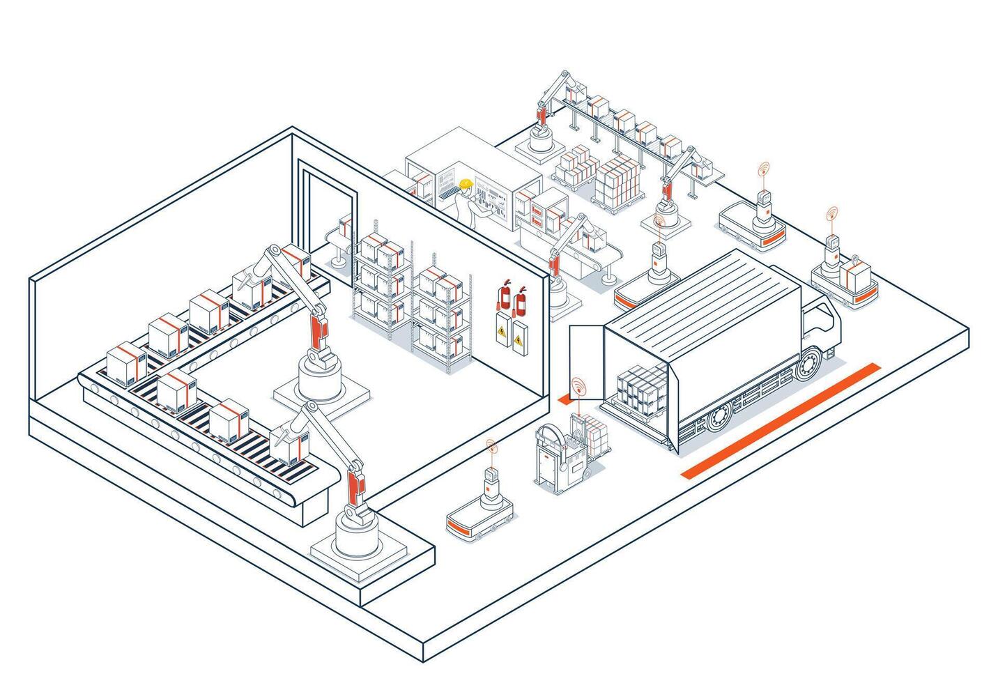Robotic material flow in the automated warehouse is achieved through a ... Robotic material flow in the automated warehouse is achieved through a ...