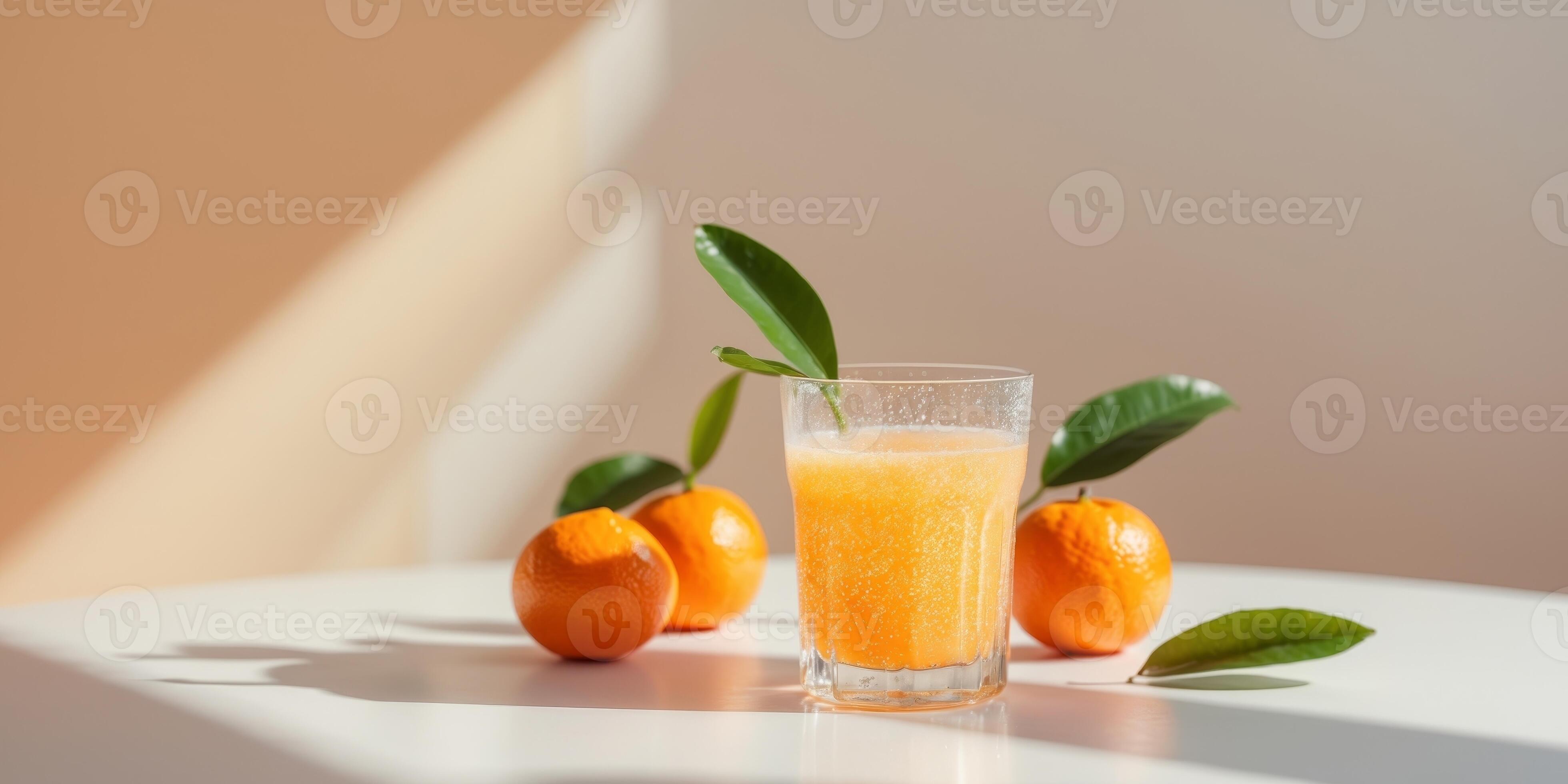 Sparkling Orange Juice Drink in Glass with Fresh Oranges on Table. 55503613 Stock Photo at Vecteezy