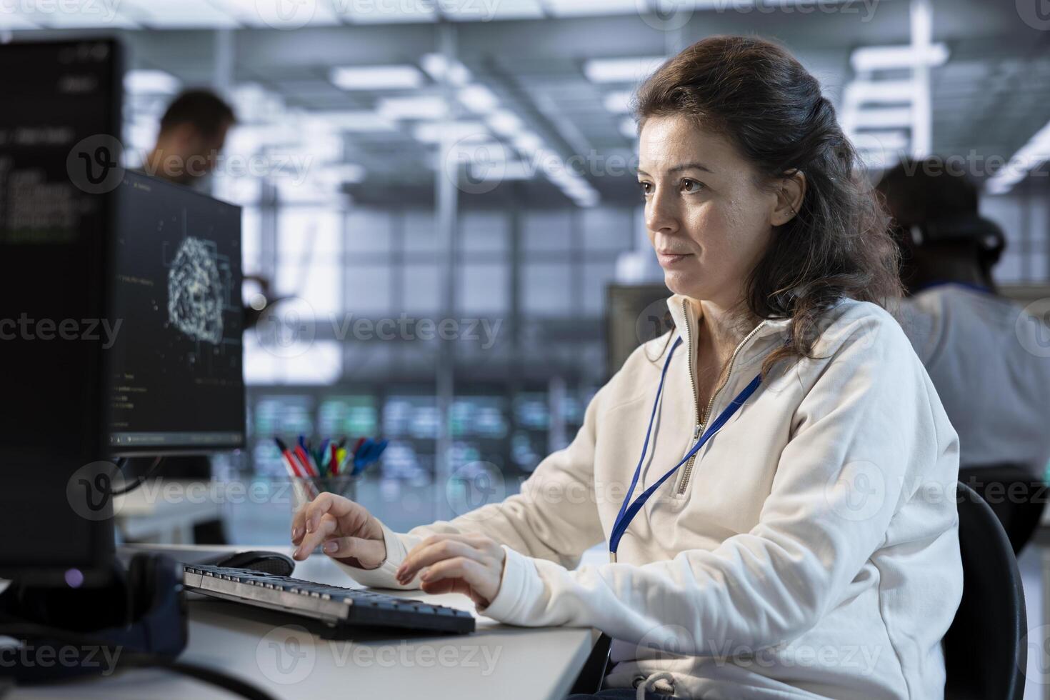 Technician Using Computer To Do Maintenance On Artificial Intelligence